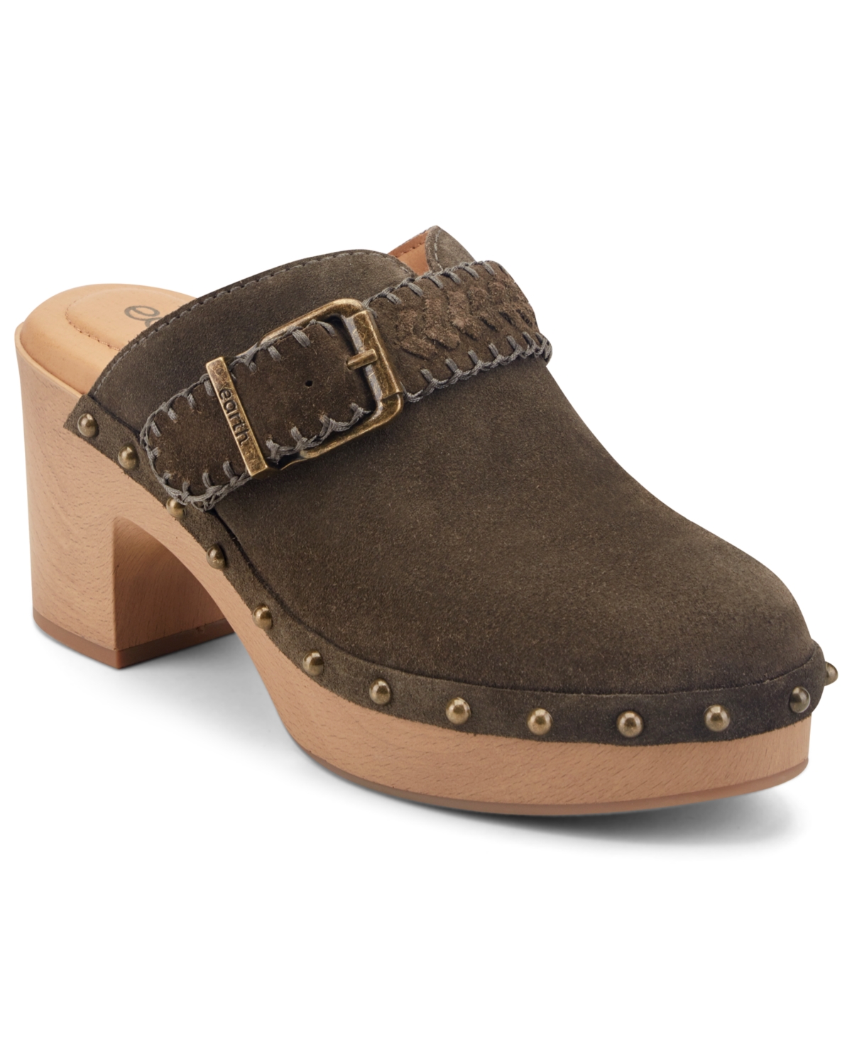 Click here for Earth Womens Gilly Suede Studded Block Heel Clogs... prices