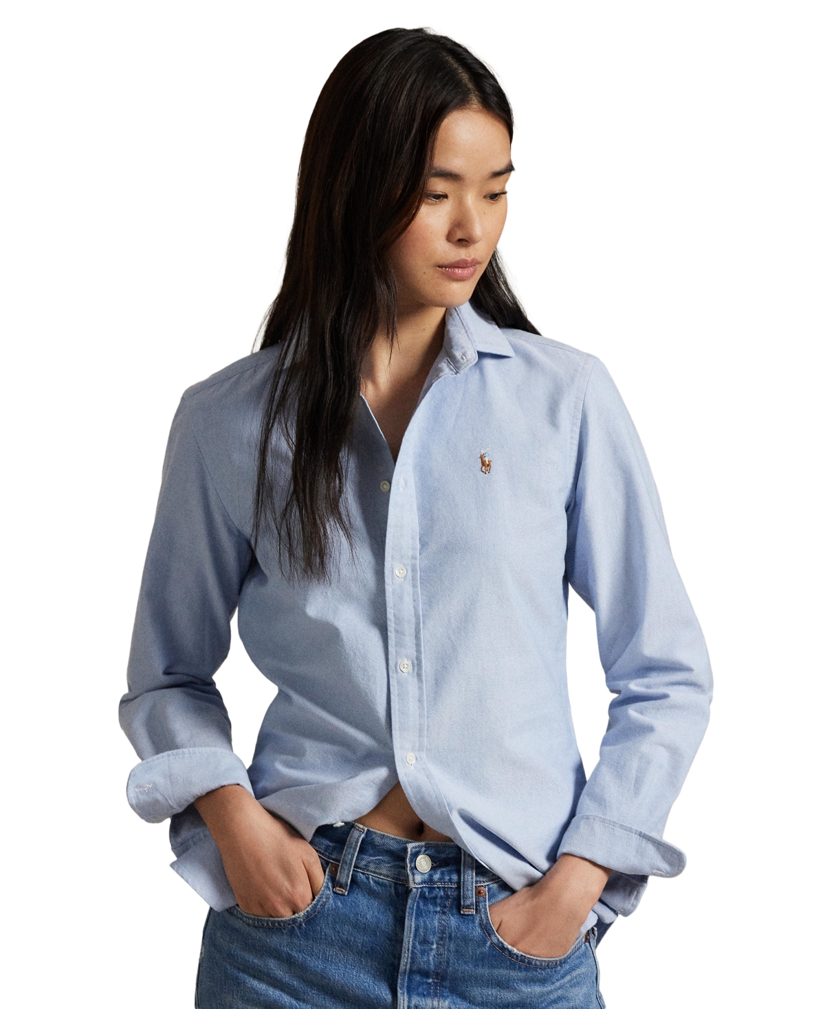 Click here for Polo Ralph Lauren Womens Slim-Fit Striped Oxford S... prices