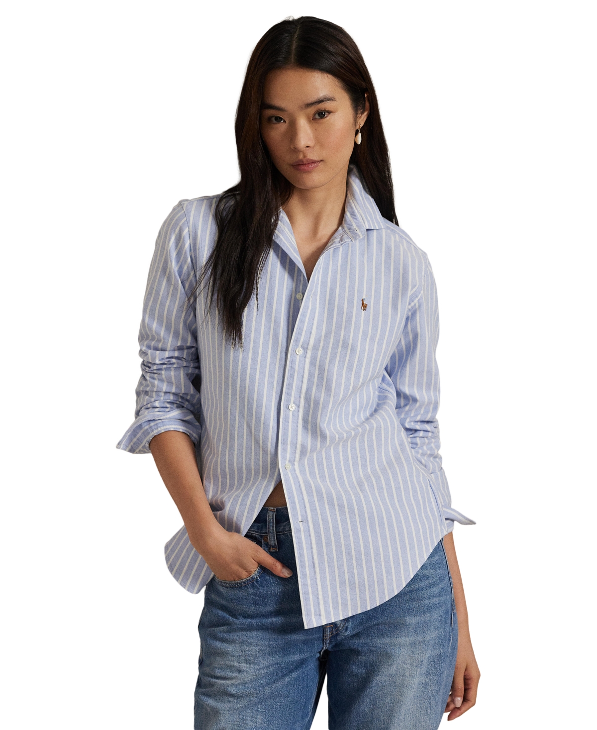 Click here for Polo Ralph Lauren Womens Slim-Fit Striped Oxford S... prices