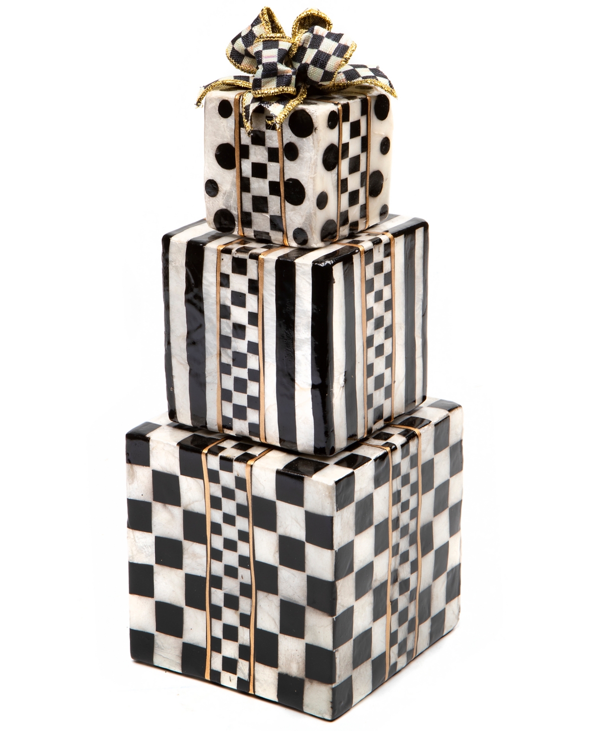 Click here for MacKenzie-Childs Courtly Capiz Gift Tower - Black... prices