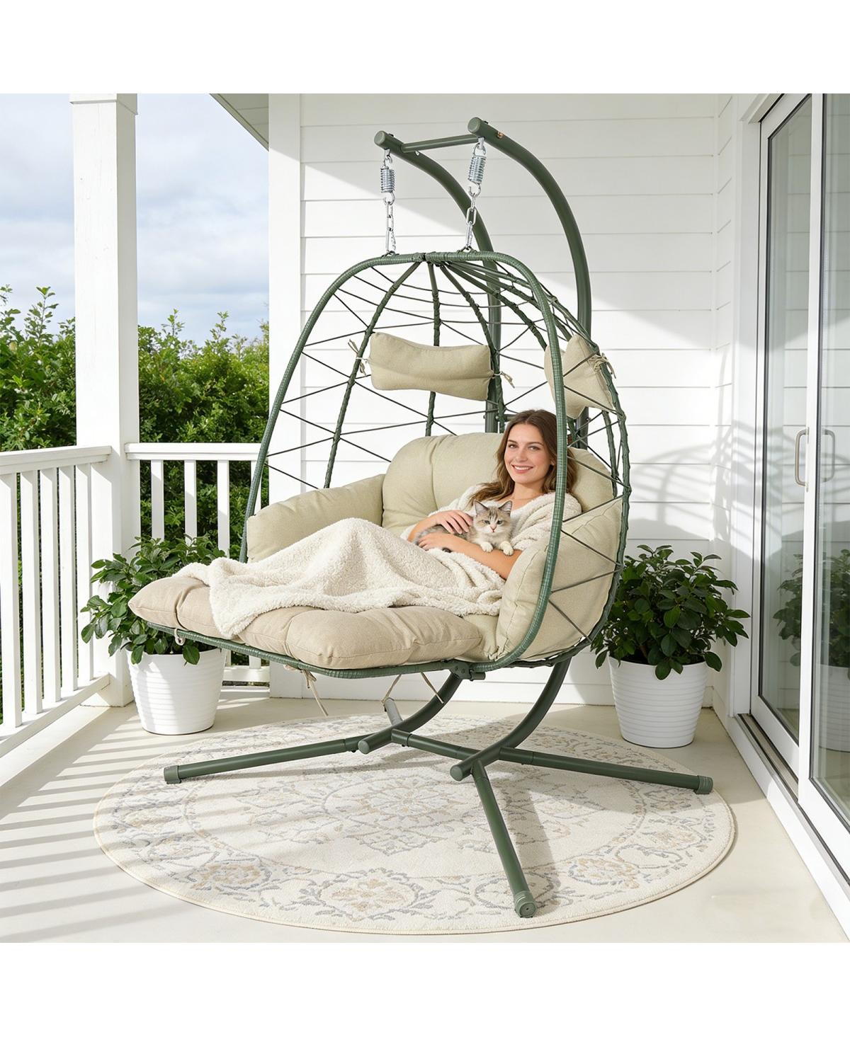 Click here for Asagikoiai 2-Person Wicker Hanging Egg Chair with... prices