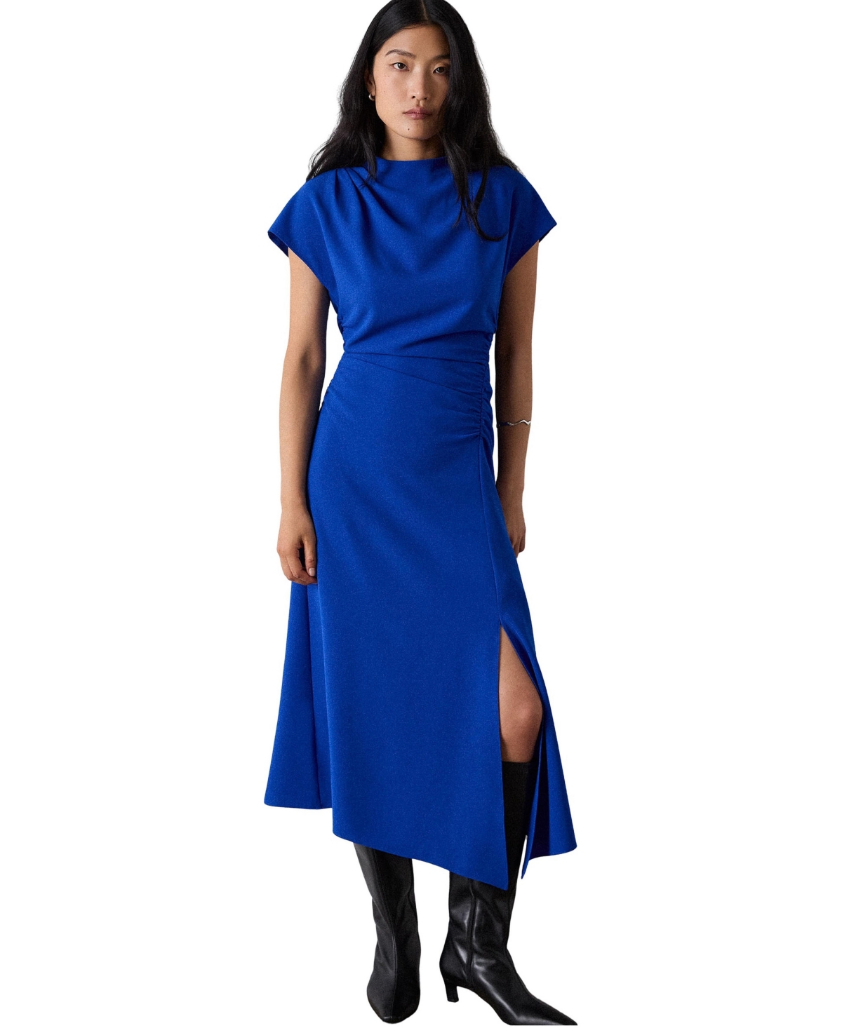 Click here for Whistles Womens Ruched Asymmetric Short-Sleeve Mid... prices