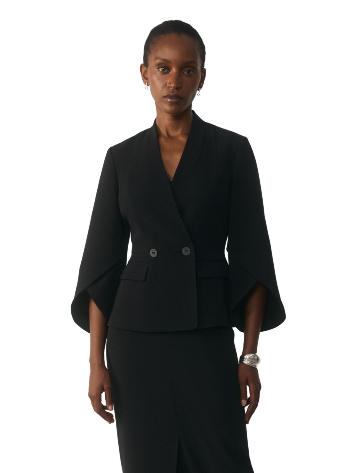Click here for The Fold Womens Ansdell Clever Crepe Blazer - Blac... prices