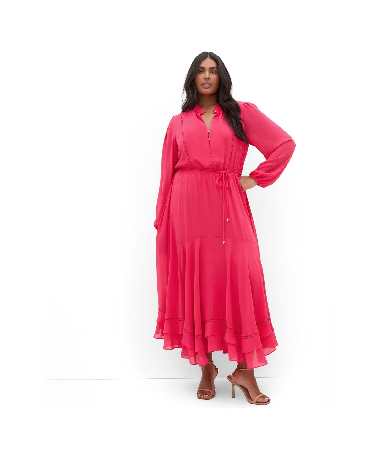 Click here for City Chic Plus Size Yasmin Long-Sleeve Chiffon Ruf... prices