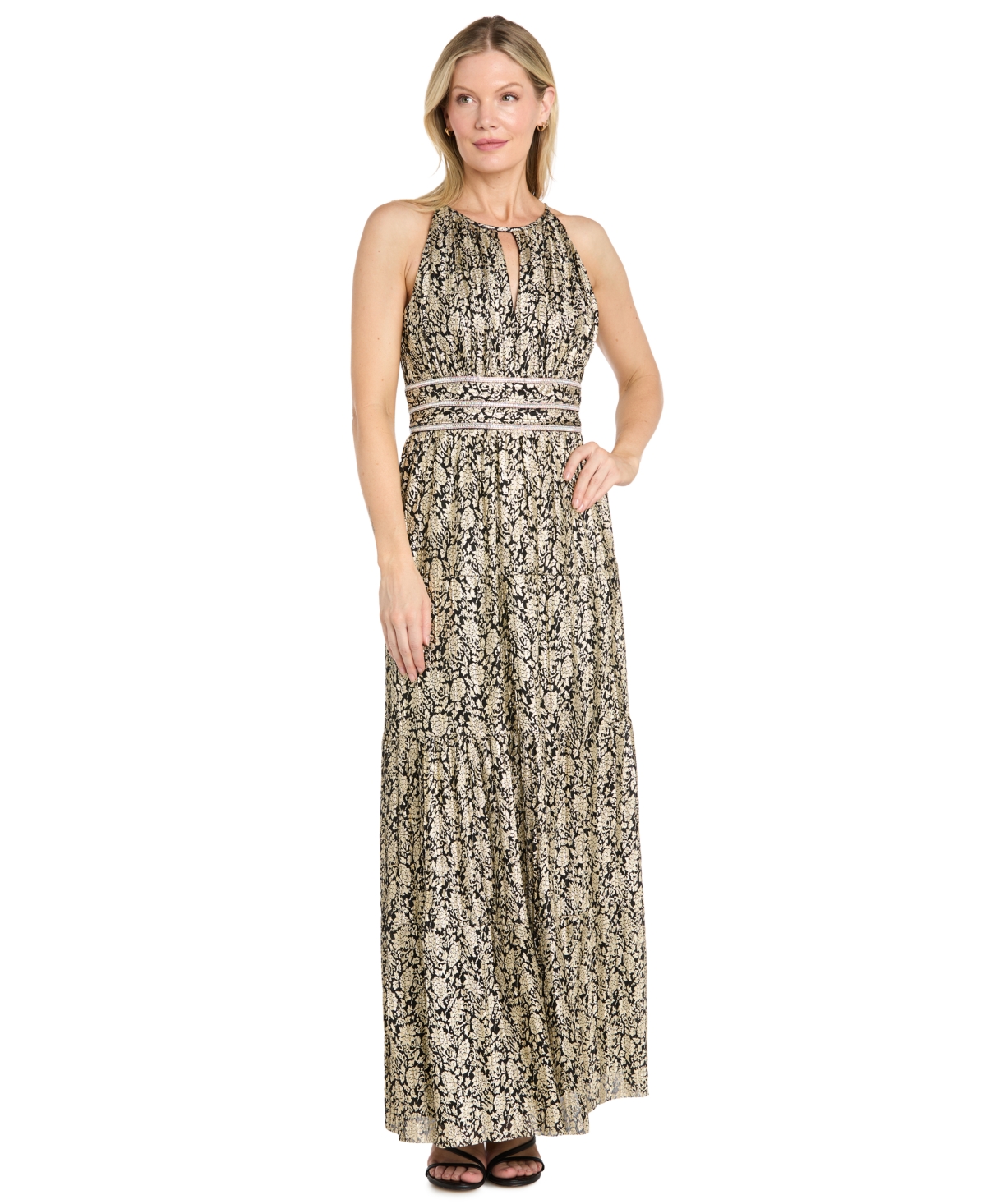 Click here for R & M Richards Petite Floral-Print Foil Halter Dre... prices