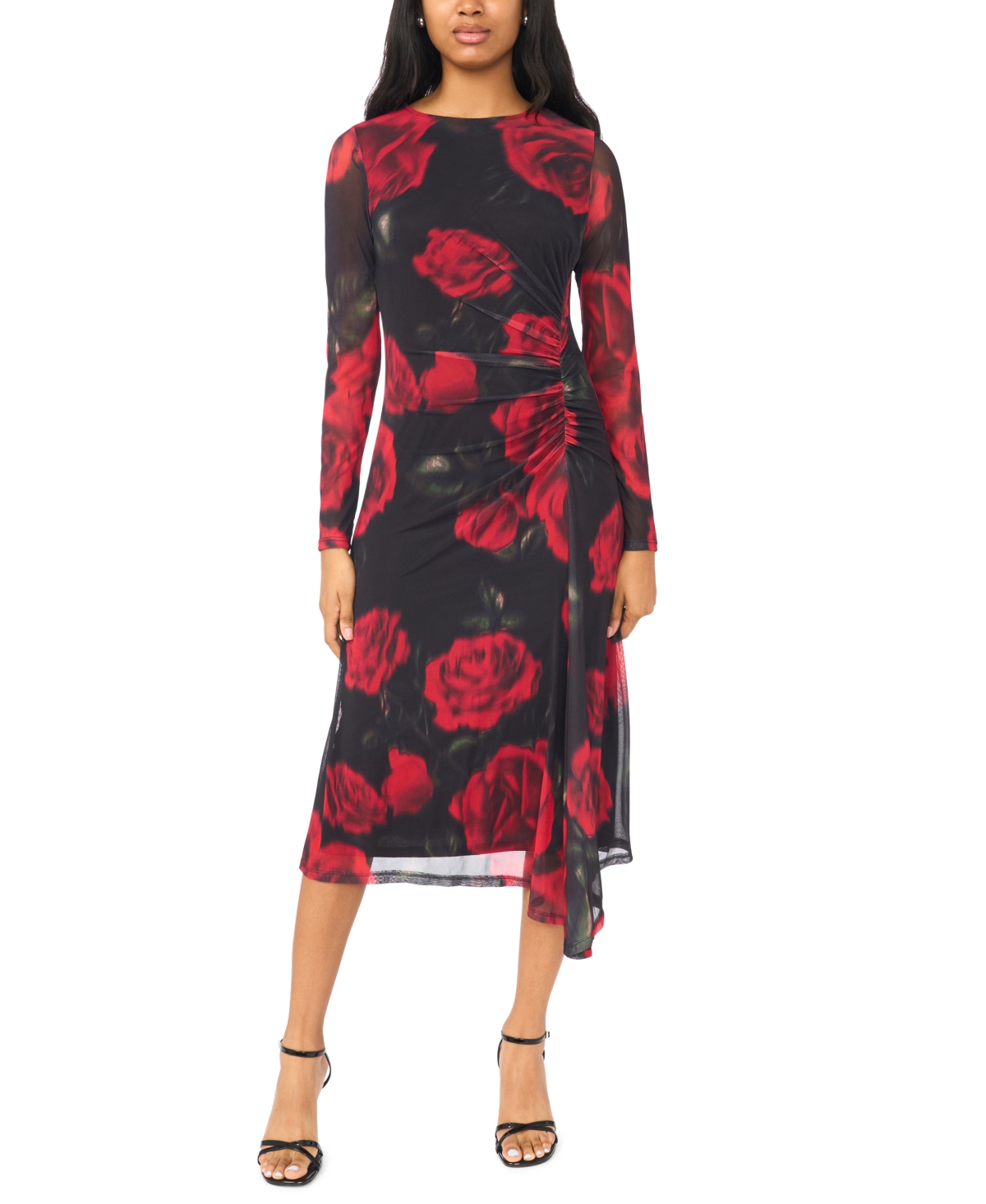 Click here for Msk Womens Long-Sleeve Floral Mock Neck Midi Dress... prices