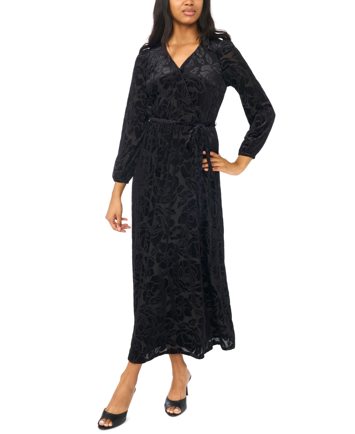 Click here for Msk Womens Floral Long-Sleeve Velvet Burnout V-Nec... prices
