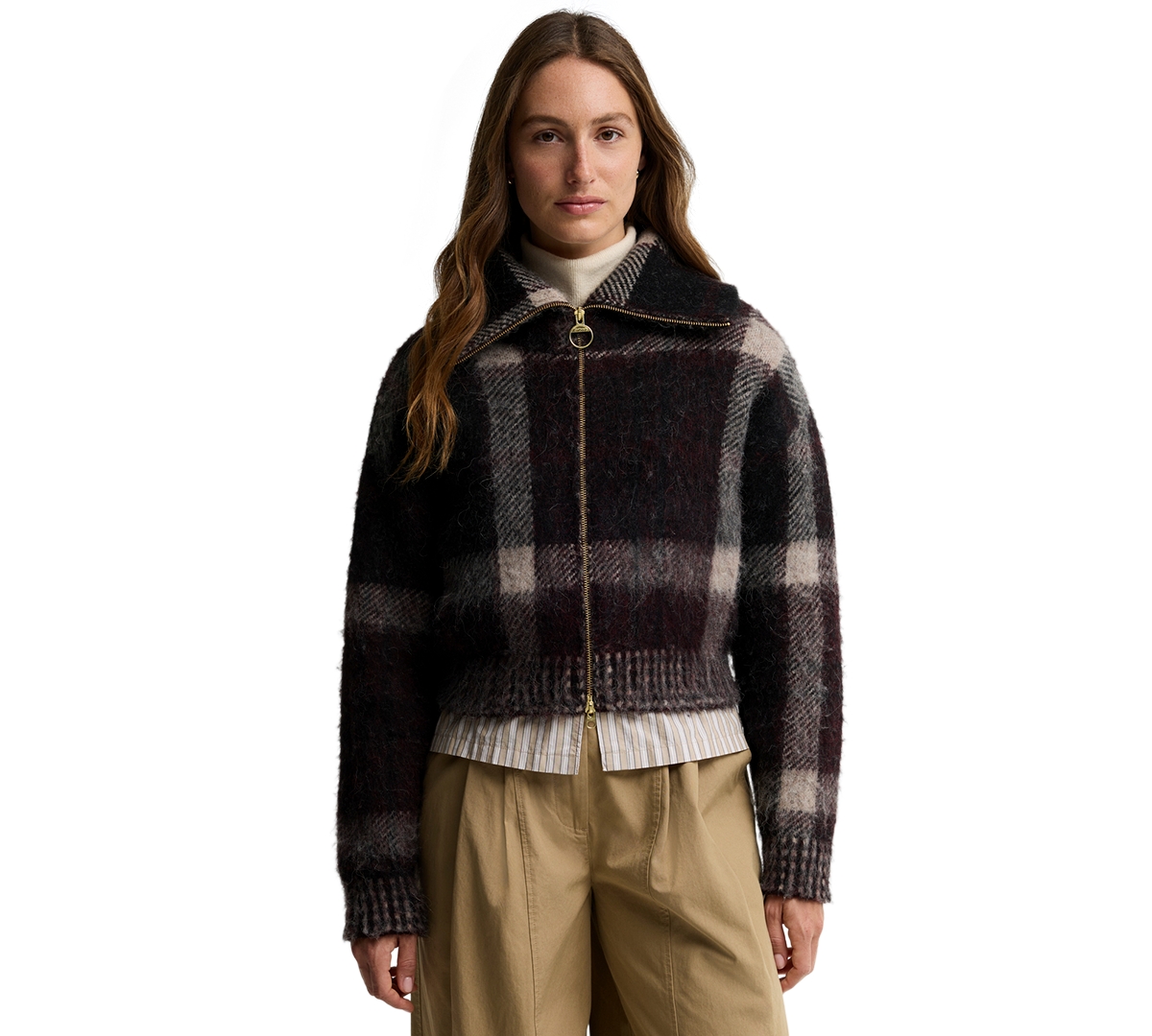 Click here for Barbour Womens Carville Alpaca Wool-Blend Tartan J... prices