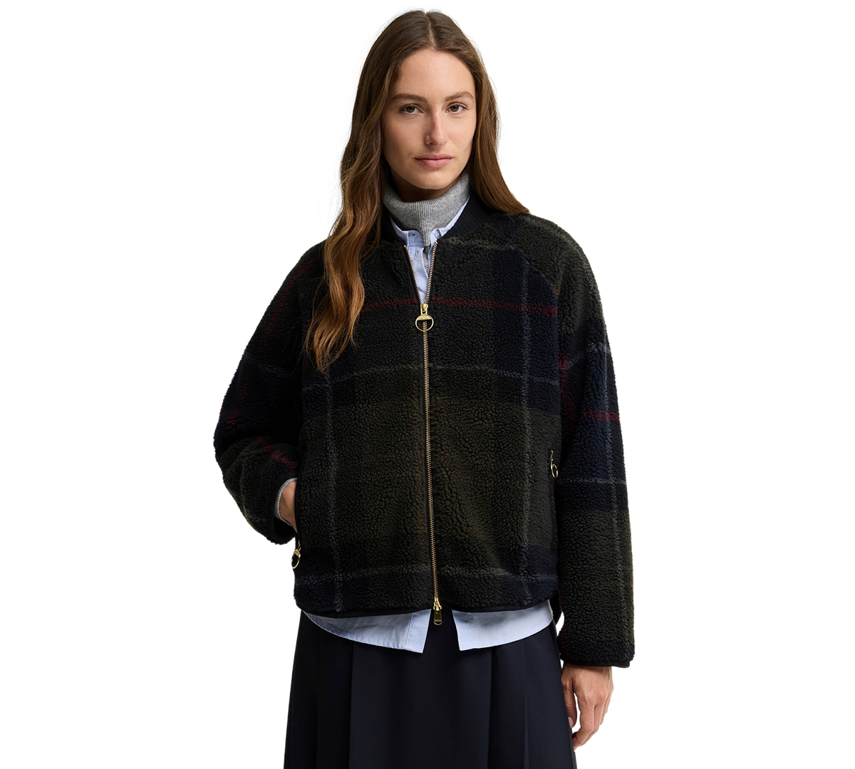 Click here for Barbour Womens Kirklees Tartan Jacquard Half-Zip F... prices