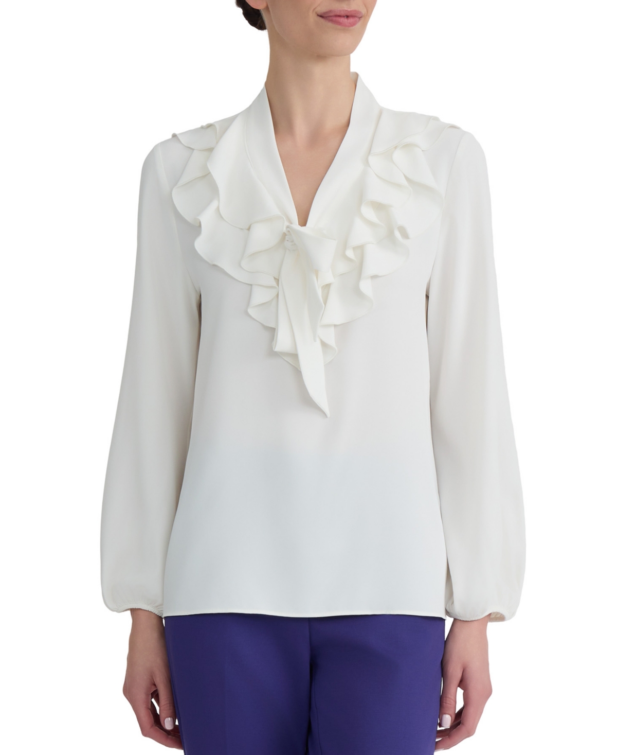 Click here for Kasper Womens Long-Sleeve Ruffled Tie-Front Blouse... prices