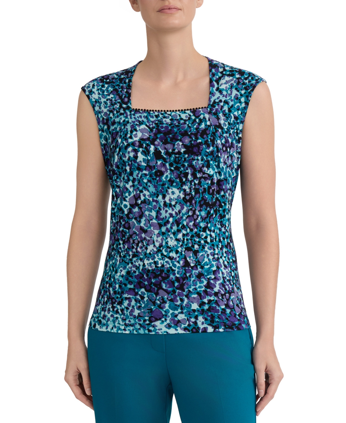 Click here for Kasper Womens Square-Neck Cap-Sleeve Top - Bottle... prices