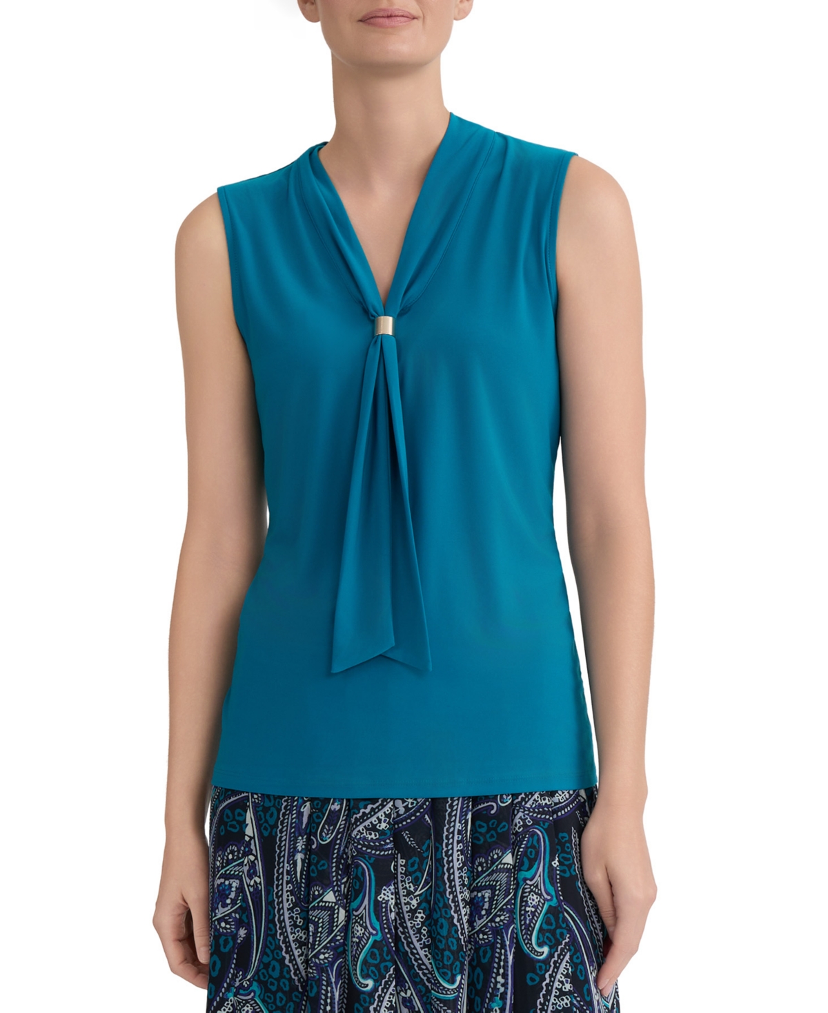 Click here for Kasper Womens Tie-Neck Sleeveless Blouse - Bottle... prices