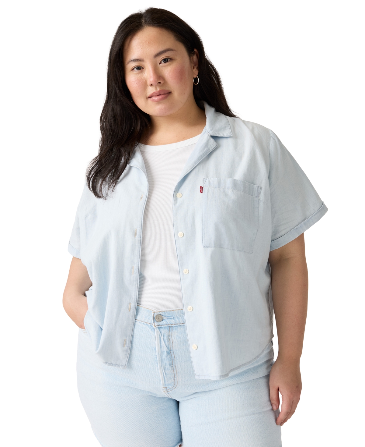 Click here for Levis Plus Size Bennie Button-Up Camp Cotton Shirt... prices