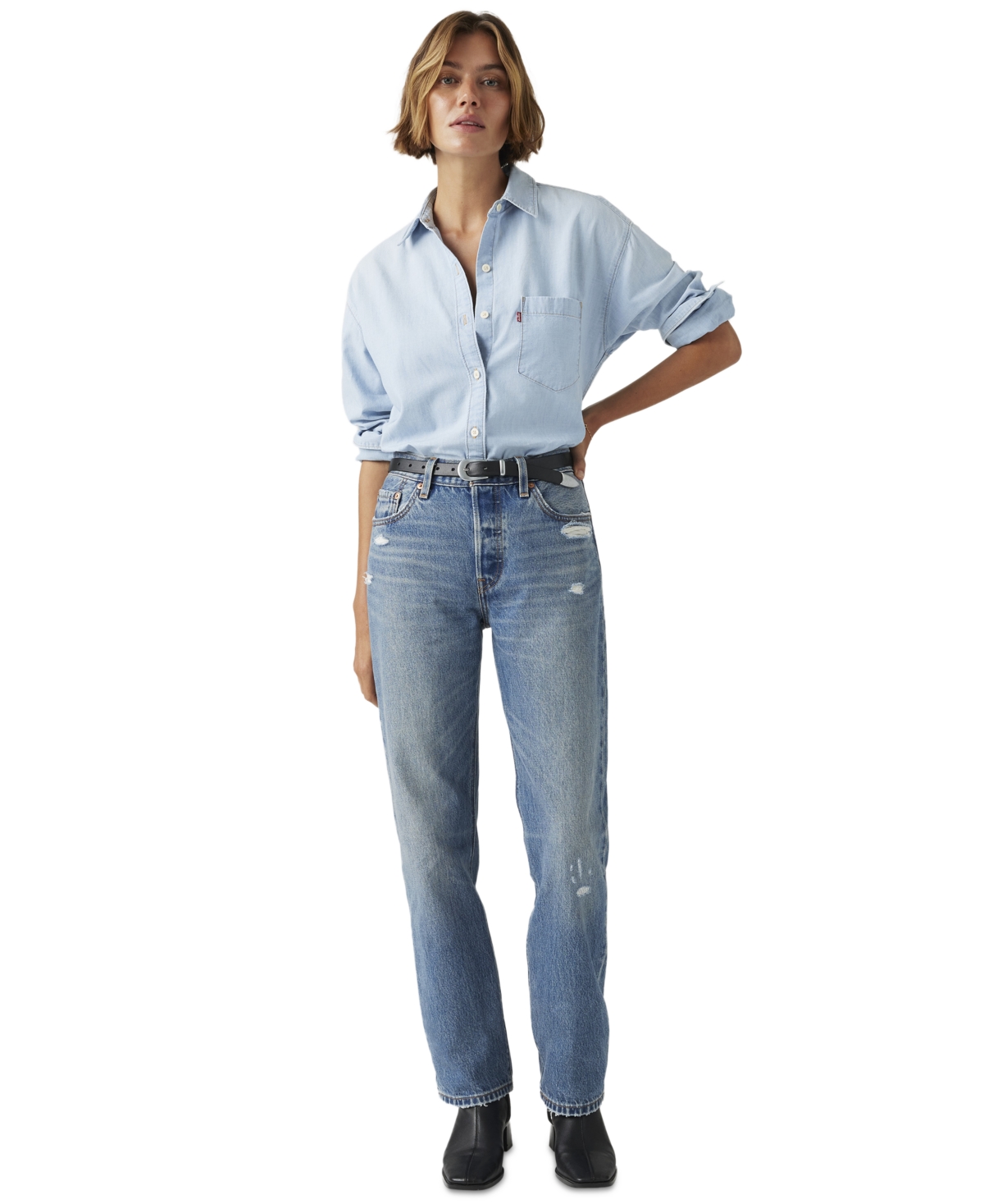 Levis Premium Womens 501 90s Mid-Rise Straight-Fit Jeans - Verified Vintage