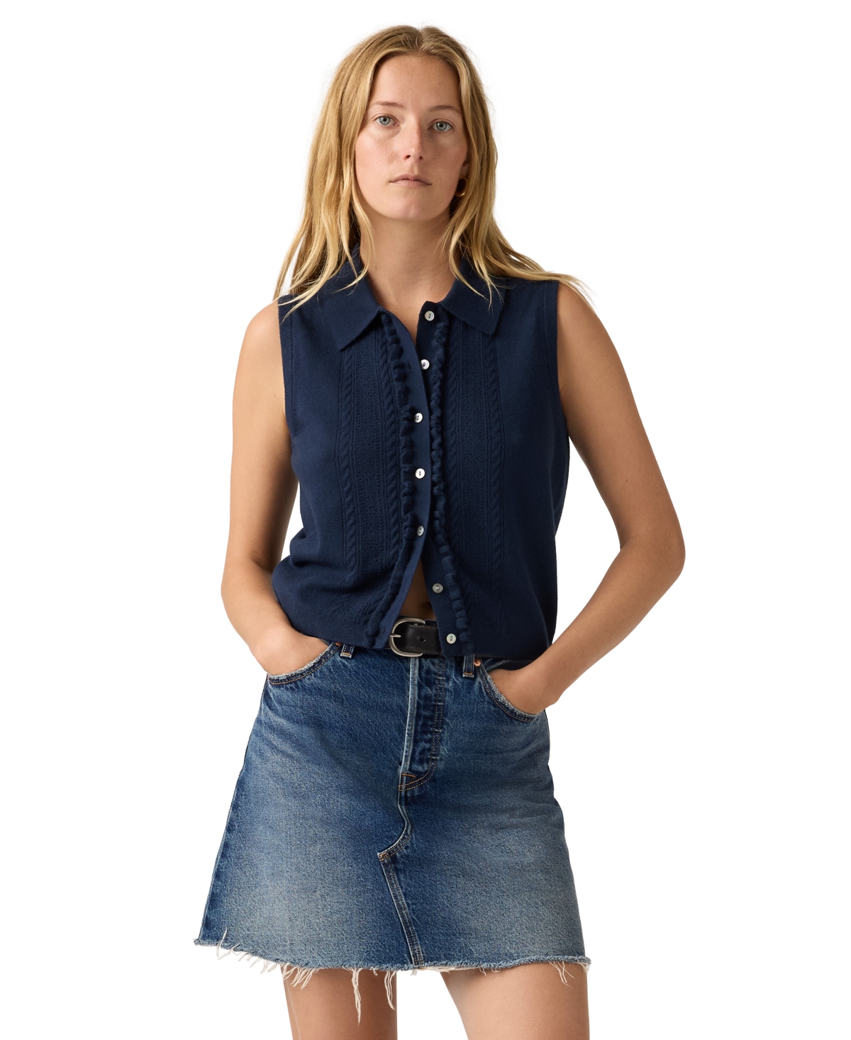 Click here for Levis Womens Sleeveless Collared Vest - Navy Blaze... prices