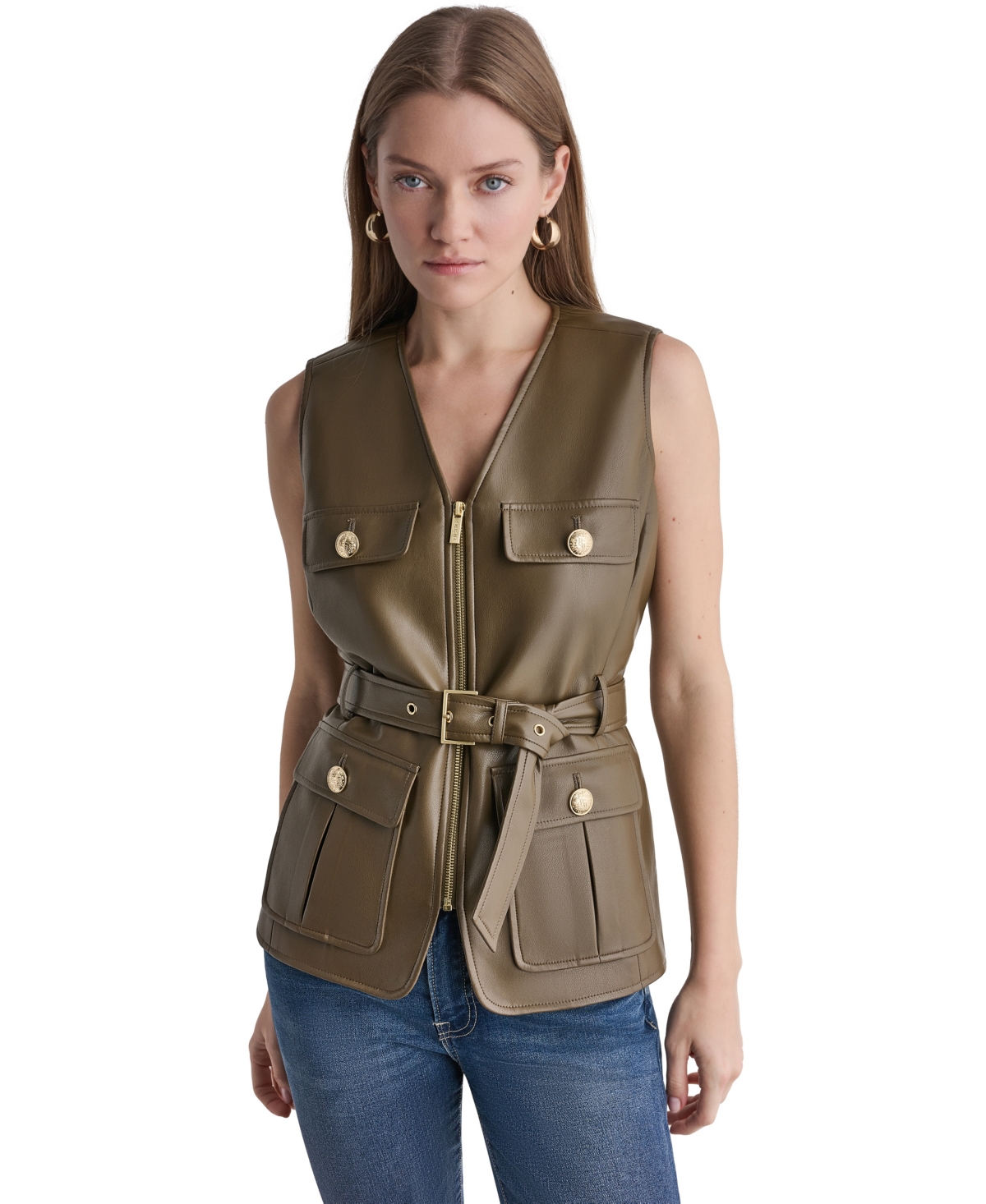 Click here for Bcbg Womens Faux Leather Belted Sleeveless Vest -... prices