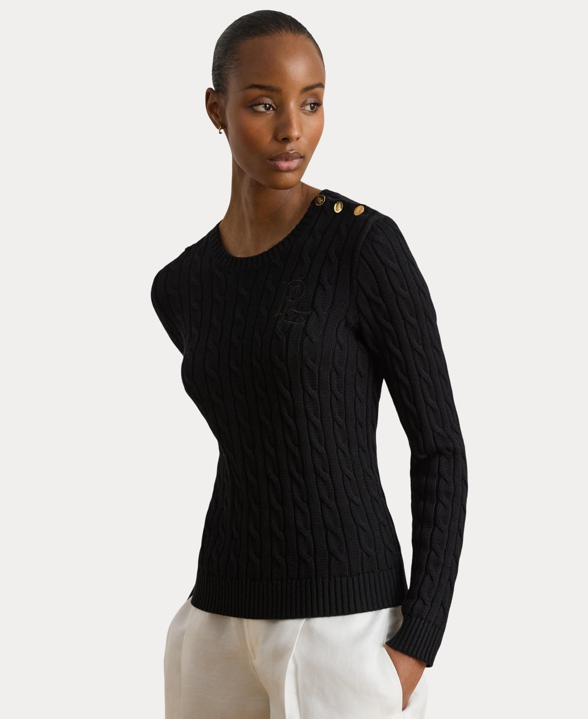 Click here for Lauren Ralph Lauren Womens Button-Trim Cable-Knit... prices