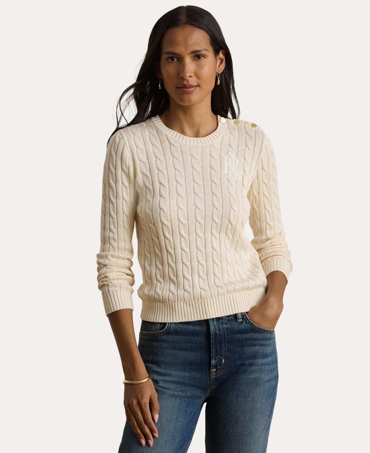 Click here for Lauren Ralph Lauren Womens Button-Trim Cable-Knit... prices