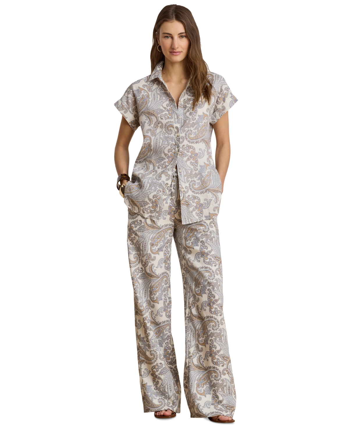 Click here for Lauren Ralph Lauren Womens Linen Mid-Rise Wide-Leg... prices