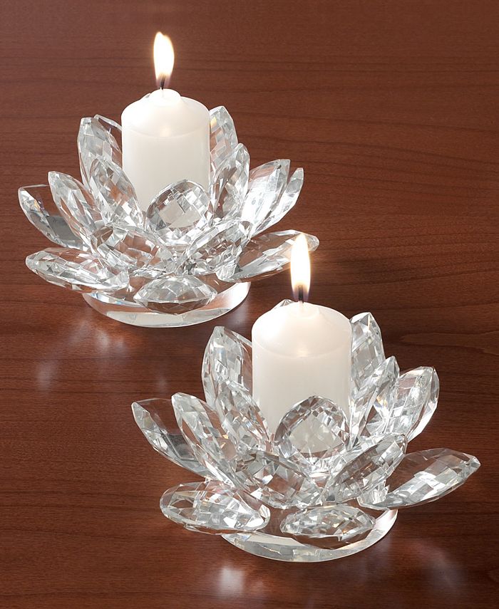 Godinger Lighting by Design Candle Holders, Set of 2 Lotus Candlesticks ...