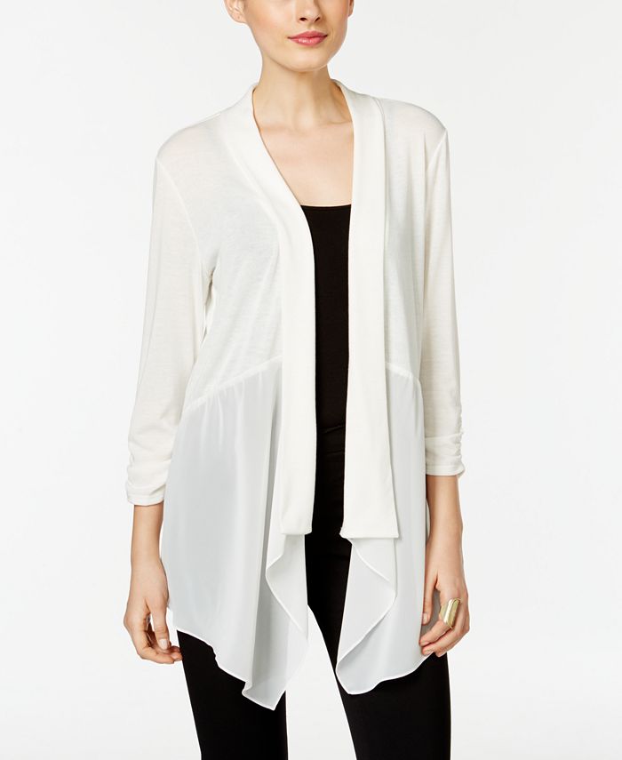 NY Collection Draped Mixed-Media Cardigan - Macy's
