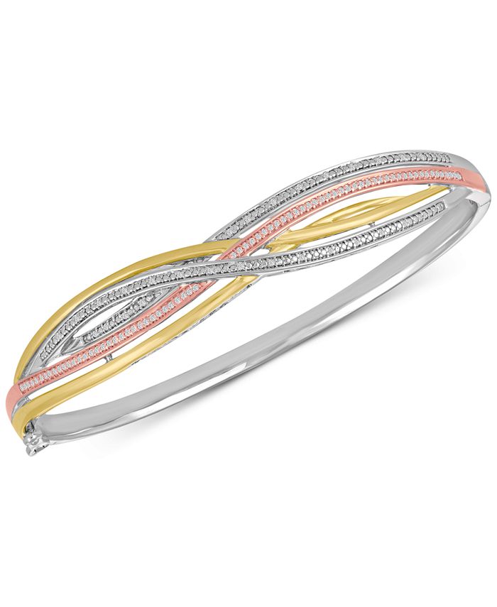 Macy's Diamond Weave Tri-Color Bangle Bracelet (1/4 ct. t.w.) in ...