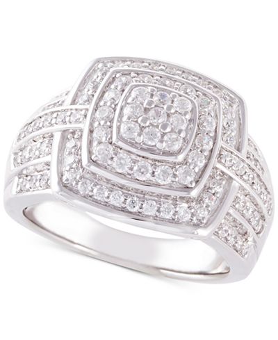 Diamond Cushion Cluster Ring (1 ct. t.w.) in Sterling Silver - Rings ...
