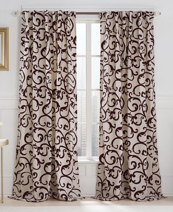 Victoria Classics Brandy Flocked 54" x 84" Tab Top Window Panel - Macy's