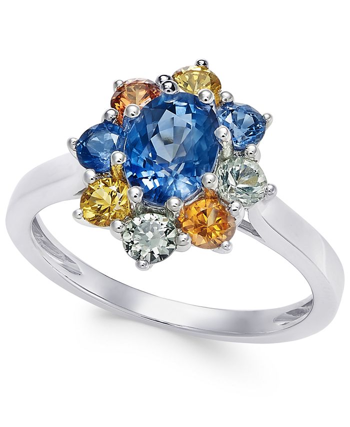 Macy's Multi-Sapphire Floral Ring (2 ct. t.w.) in 14k White Gold ...