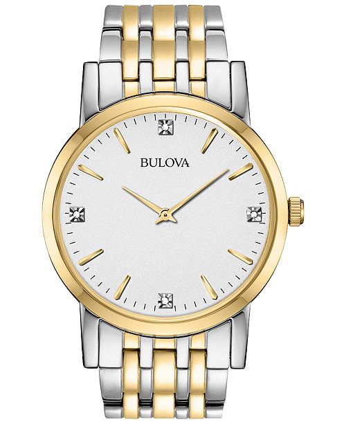 Bulova Men's Diamond Accent Two-Tone Stainless Steel Bracelet Watch ...