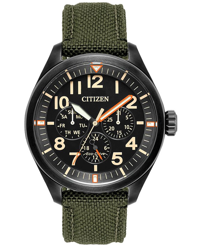 Citizen Men's Eco-Drive Military Green Nylon Strap Watch 42mm BU2055-16E - Macy's