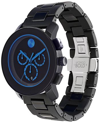 Movado Men's Swiss Chronograph Bold Large Black Polyurethane Bracelet ...