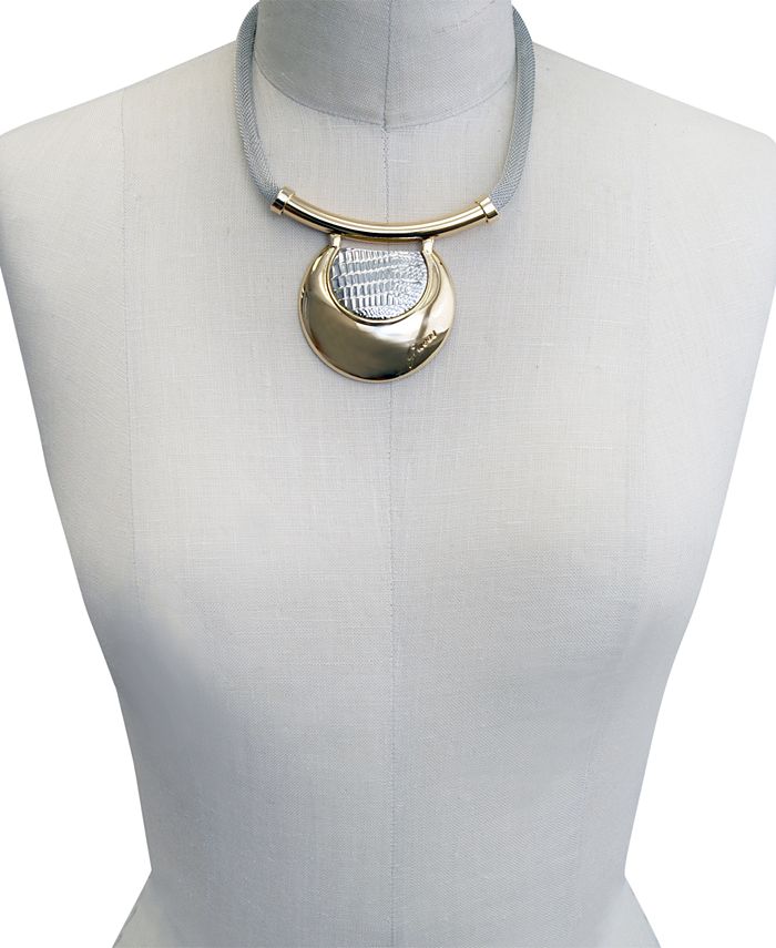 GUESS Two-Tone Disc Pendant Necklace - Macy's