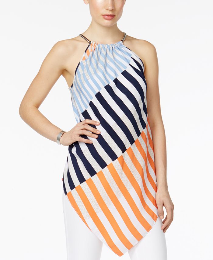 Alfani Petite Striped Chain-Neck Halter Top, Created for Macy's - Macy's