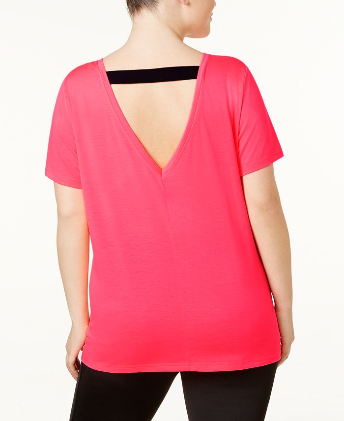 Material Girl Active Plus Size Open-Back V-Neck Top, Created for Macy's ...