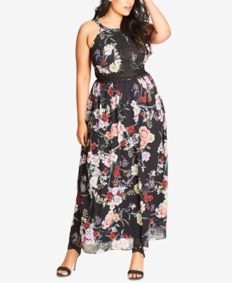 City Chic Trendy Plus Size Lace-Trim Maxi Dress - Macy's