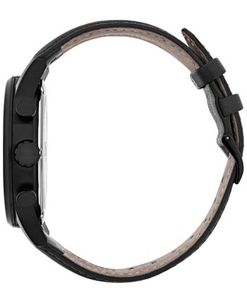 BOSS Men's Chronograph Navigator Black Leather Strap Watch 44mm 1513497 ...