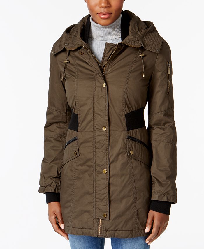 French Connection Faux-Fur-Trim Mixed-Media Parka - Macy's