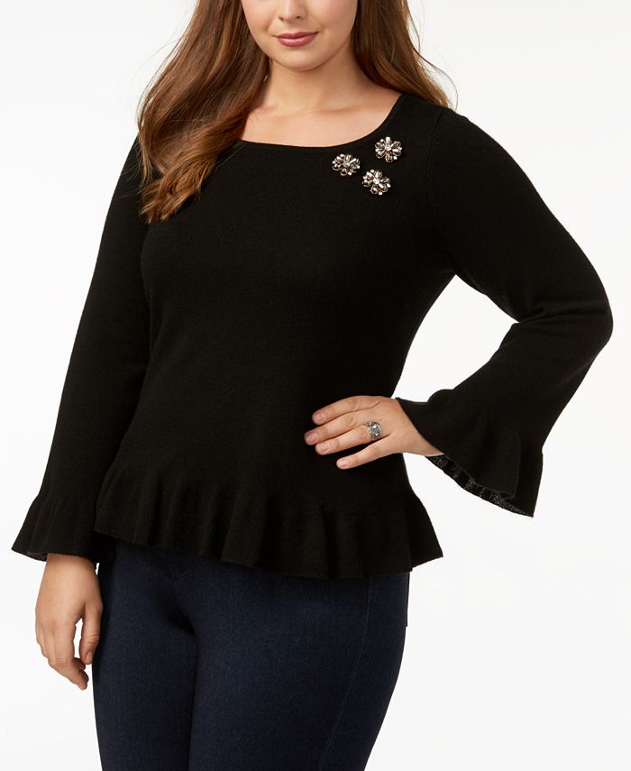 Charter Club Plus Size Cashmere Embellished Peplum Sweater, Created for ...