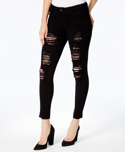 GUESS Ripped Skinny Ankle Jeans - Jeans - Women - Macy's