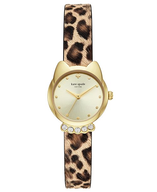 kate spade new york Women's Leopard-Print Calf Hair Leather Strap Watch ...