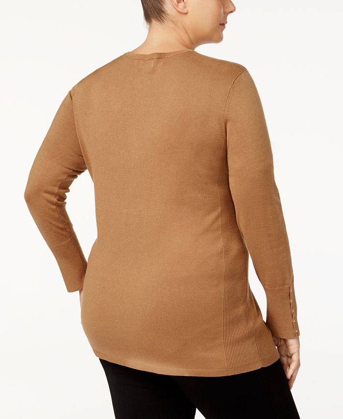 JM Collection Plus Size Rivet-Cuff Sweater, Created for Macy's - Macy's