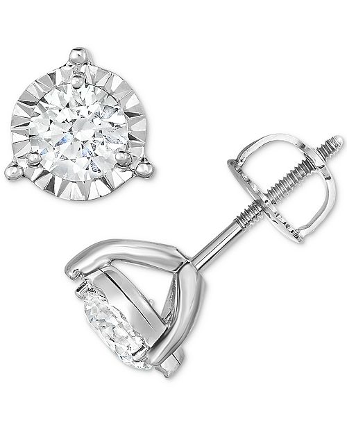 TruMiracle Diamond Three-Prong Stud Earrings (1-1/4 ct. t.w.) in 14k ...