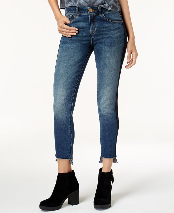 REWIND Juniors' Athletic Stripe Step-Hem Skinny Jeans - Macy's