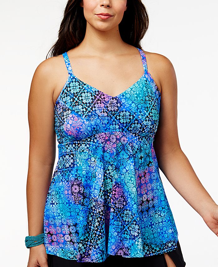 Swim Solutions Plus Size Craft Fair Medallion Print Underwire Tankini