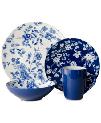 Thompson Pottery Roseland Blue 16-Pc. Dinnerware Set - Macy's