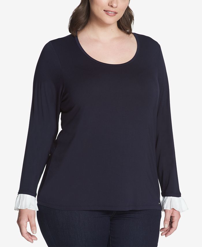 Tommy Hilfiger Plus Size Scoop-Neck Ruffled-Sleeve Top, Created for ...