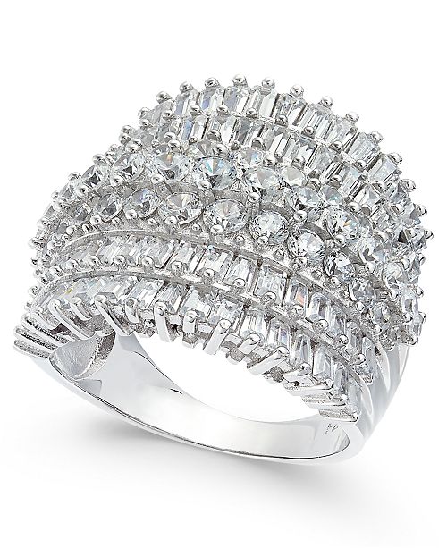 Macy's Cubic Zirconia Multi-Row Cluster Statement Ring in Sterling ...