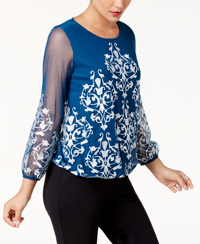 Alfani Petite Embroidered Mesh Top, Created for Macy's - Macy's