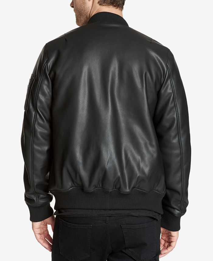 GUESS Men's Faux-Leather Varsity-Style Jacket - Macy's